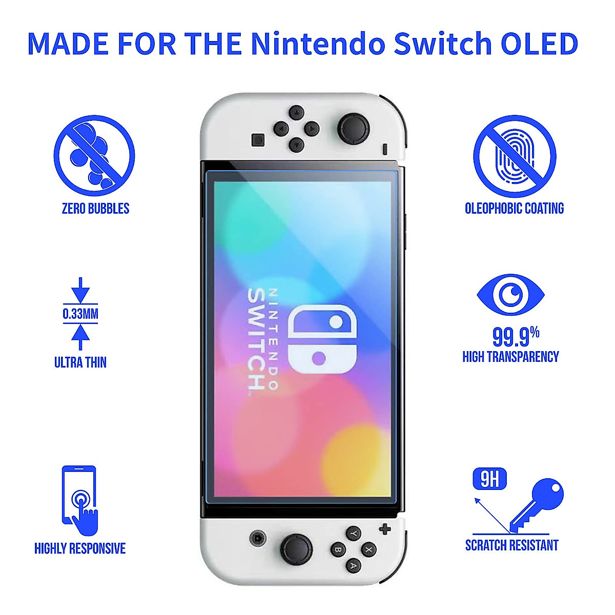 ZXYWEI (3-Pack Tempered Glass Screen Protector Compatible with Nintendo Switch OLED Model Anti-Scratch Ultra-Thin 0.33mm Clear Glass Film Replacement for Nintendo Switch OLED Accessories (7 Inches)