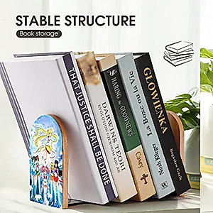 Anime Poster Moon Bookends Wood Book Divider Decorative Shelves Non-Skid Book Stand 2 Pieces for Office Home