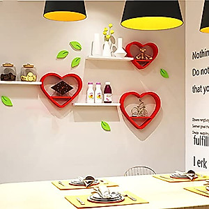 QQXX Cute Heart Shaped Floating Shelves,Set of 3 Wall Shelves Wood Floating Shelf,Kawaii Shelves for Wall Decor,Small Storage Display Rack Living Room Bedroom Bathroom(Set of 3, Black)