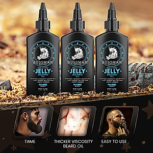 Bossman Jelly Beard Oil - Beard Growth Softener and Moisturizer Care - Larger 4oz, Bottle - 3 Pack Kit - Made in USA (Magic Scent)