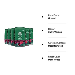 Starbucks Decaf Caffé Verona Dark Roast Ground Coffee, 12 Ounce (Pack of 6)