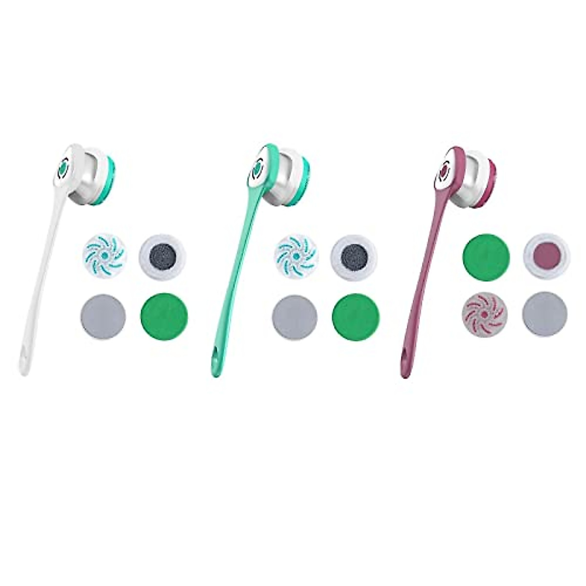 INGVY Dry Brushing Body Brush Electric Shower Brush with Long Handle Back Scrubber Body Brush for Deep Cleaning Cleansing Bathing Shower Washing (Color : Red)