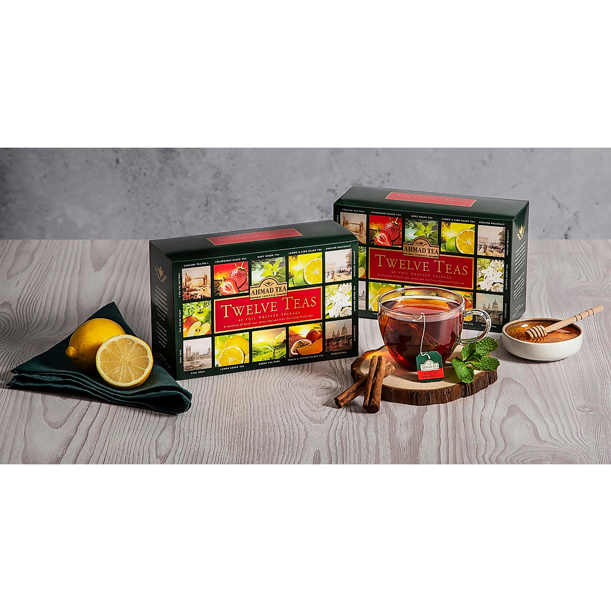 Ahmad Tea Variety Gift Box, 60 Foil Enveloped Teabags, Twelve Teas, 1 Count