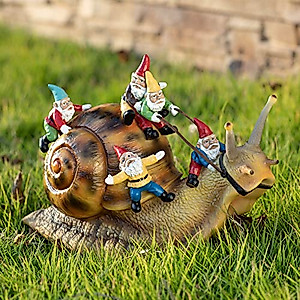 SUYNYBHF Garden Gnome Statue Outdoor Gnomes Driving Snail with Rope Patio Lawn Yard House Kitchen Figurine Art Housewarming Funny Resin Decoration 7.68 inch Gift by Hand Painted…