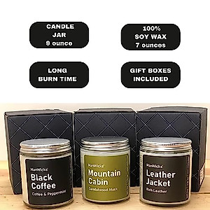 ManWicks Candle Gift Set | 3 Candles | Sandalwood Musk, Coffee & Peppermint, Rich Leather | 100% Soy Wax | Includes Gift Boxes