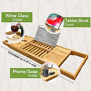 Nature Gear Bamboo Bathtub Tray, Waterproof & Durable Wooden Bath Tray Table for Tub, Extendable Reading Caddy with Phone & Tablet Holder, Easy-to-Adjust Bamboo Trays for Bathroom, Premium Bamboo