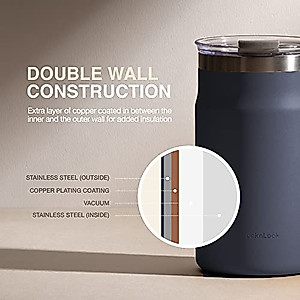 LocknLock Metro Mug Premium 18/8 Stainless Steel Double Wall Insulated with Handle Perfect for table with Lid, Dark Green, 20 oz