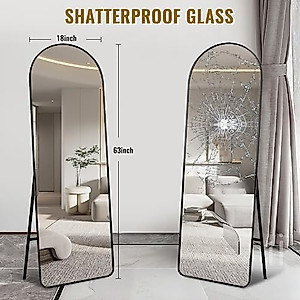 ABSWHLM Arched Full Length Mirror 63"x18" Aluminum Alloy Frame Floor Mirror for Living Room, Bedroom Hanging Standing or Leaning Wall-Mounted, Black