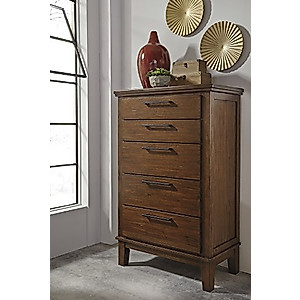 Signature Design by Ashley Ralene Mid-Century Modern 5 Drawer Chest of Drawers, Medium Brown