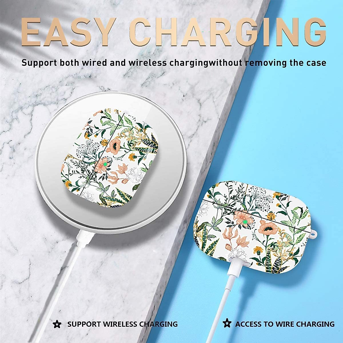 Olytop for Airpods 3rd Generation Case Flower, Cute Ladybugs Airpods 3 Case Cover Hard Skin Protective Cover Women Girl with Keychain for Apple Airpods 3 Gen Case - Flower/Cactus