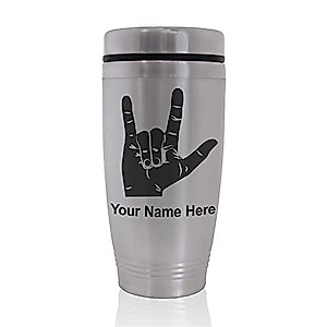 SkunkWerkz Commuter Travel Mug, Sign Language I Love You, Personalized Engraving Included