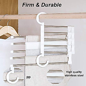 RZJZGZ 5-in-1 Multifunctional Magic Pants Hangers, Stainless Steel Multi-Layer Pants Clip, Five-Layer Storage Folding Retractable Plastic Hanger