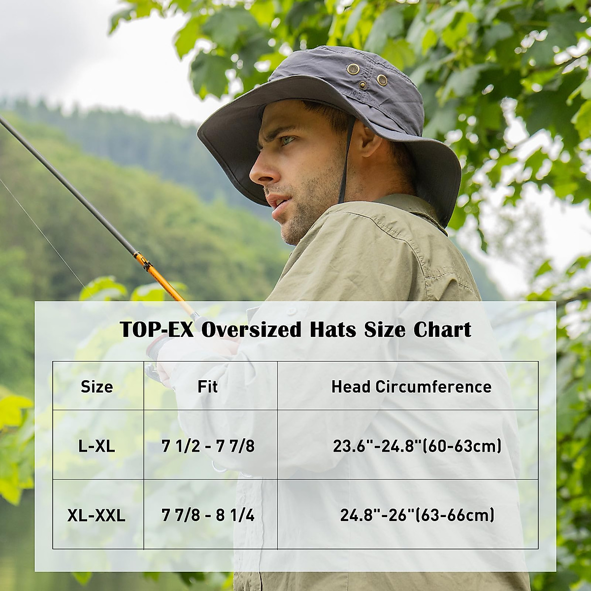 TOP-EX Mens Sun Hats Fishing Bucket Boonie Beach Golf Hiking Summer UV Protection Outdoors Wide Brim Large L XL Dark Grey