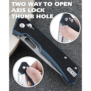 EDC Folding Knife with Clip, 3 Inch D2 Steel Drop Point Blade with G10 Handle, Pocket Knife for Men Women Outdoor Camping Hiking with Thumb Hole and Axis Lock Pocketknife