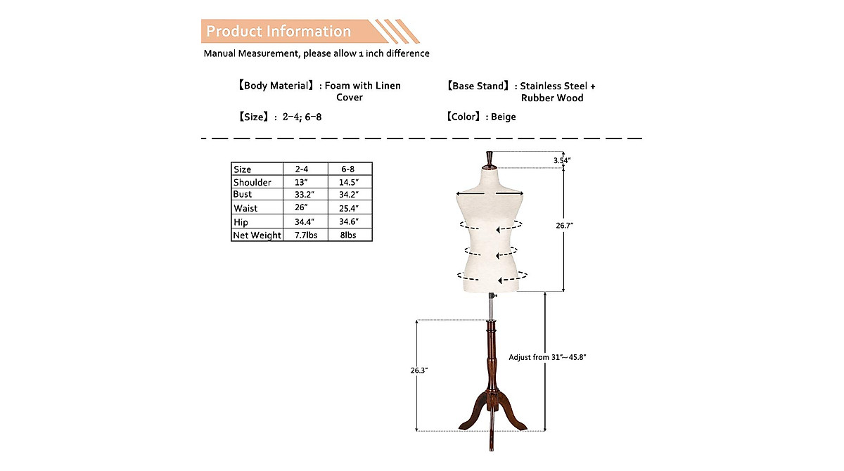 Bonnlo Dress Form with Adjustable Stand for Displays
