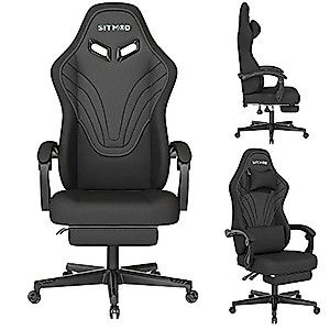 SITMOD Gaming Chair, Ergonomic Fabric Gaming Chair, Adjustable Computer Chair with Footrest and Lumbar Support, Reclining Gamer Chair PC Racing Chair Massage Office Gaming Chairs for Adult(Black)