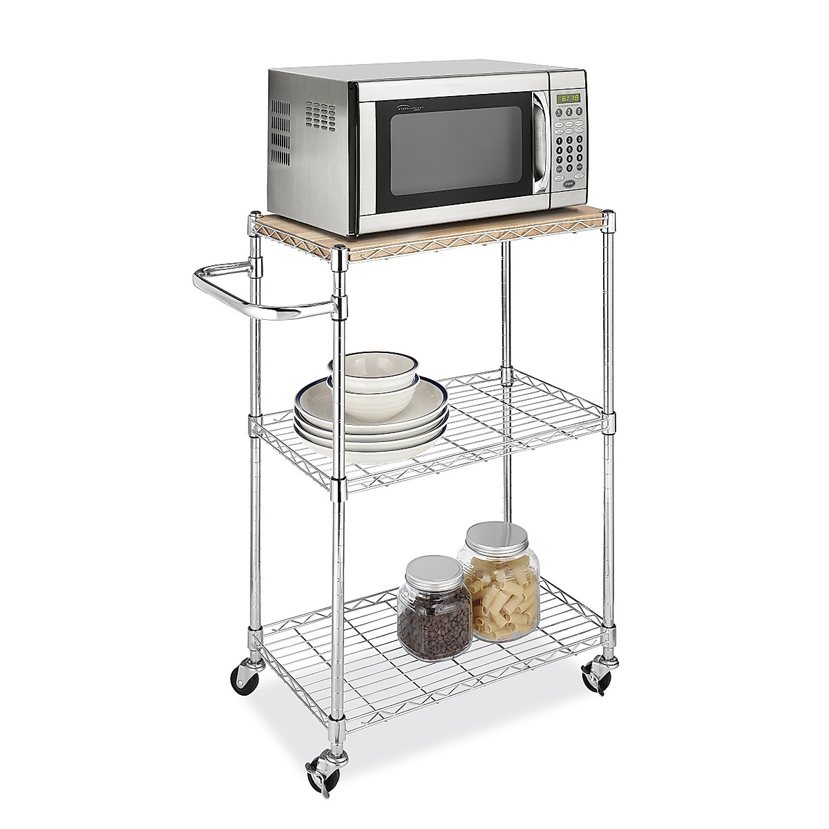 Whitmor Supreme Kitchen and Microwave Cart Wood & Chrome 13.25 x 27.5 x 33.5 inches