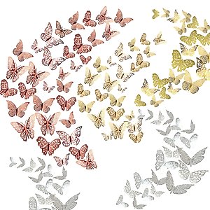 Seasonsky 108PCS 3D Butterfly Wall Stickers Wall Decal Decor Art Decorations Sticker Removable Hollow Butterfly 3 Sizes for Room Home Classroom Offices Bedroom Decor