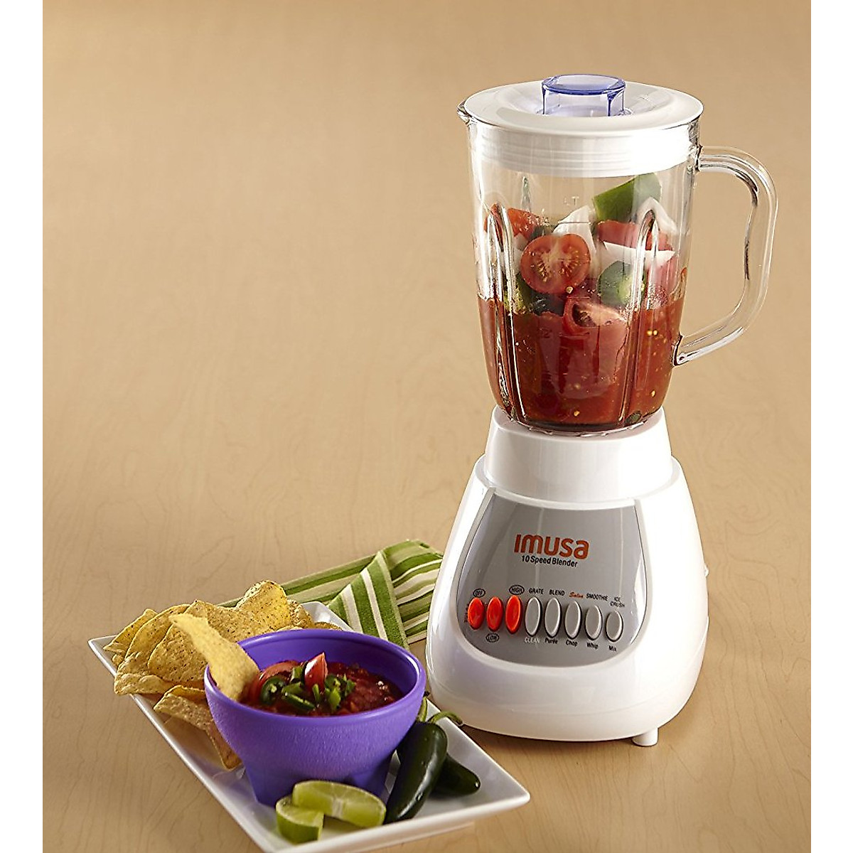 IMUSA USA GAU-80313W 10-Speed Countertop Blender with 42 oz Glass Jar, White