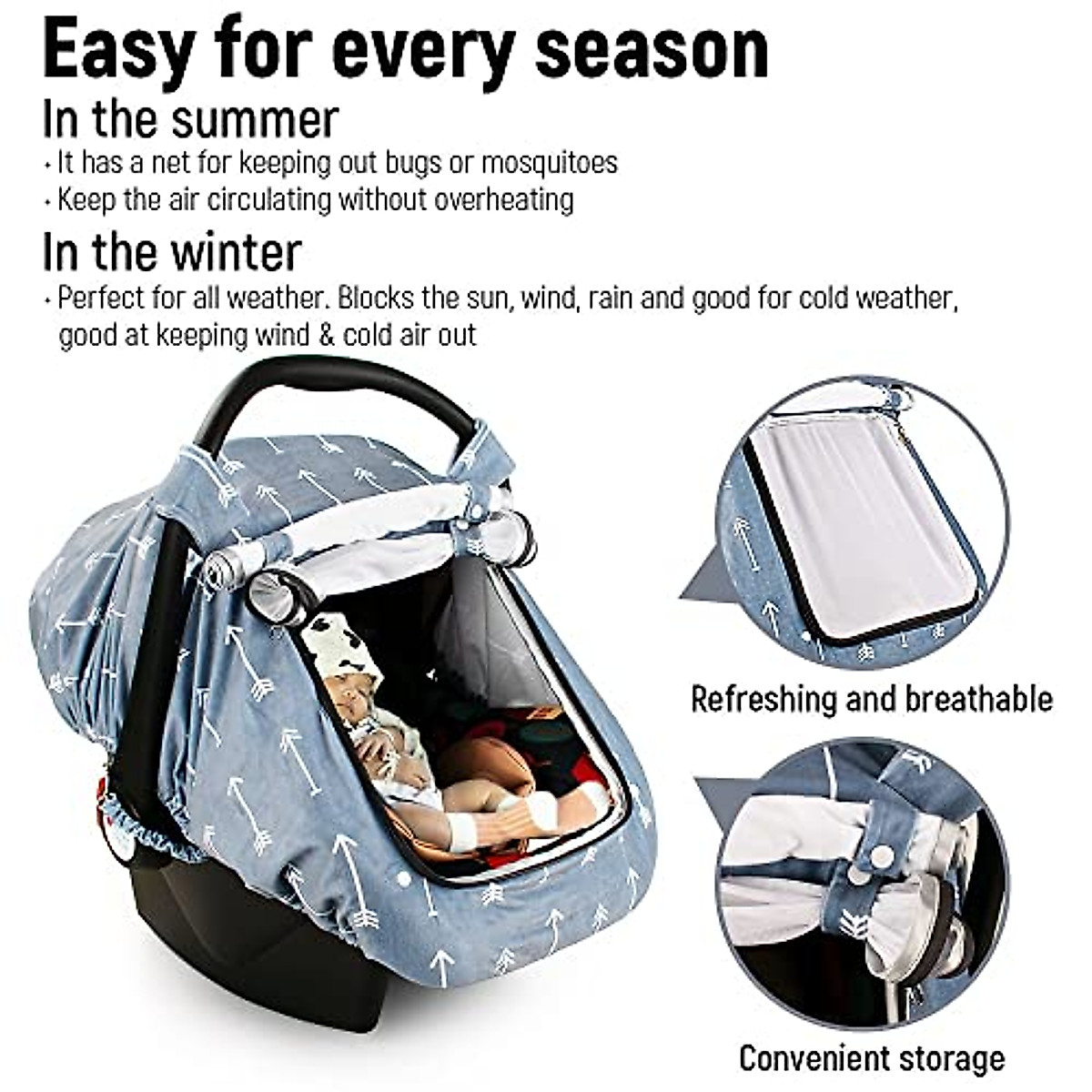 beetoy Multi-Use Infant Car Seat Cover with Mesh Window | Super Stretchy & Adjustable | Summer Stroller Cover for Babies | Customized Covers for Boys | Breathable & Lightweight