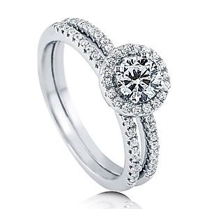 BERRICLE Sterling Silver Halo Wedding Engagement Rings Round Cubic Zirconia CZ Promise Ring Set for Women, Rhodium Plated Size 5.5