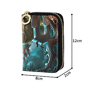 Halloween Night Mystery Graveyard Grey Credit Card Coin wallet, RFID Blocking Compact Women Leather Card Holder, Key Change Organizer, Zipper Purse Clutch Pouch Pocket