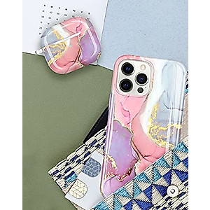 JIAXIUFEN Case Designed for AirPods 3 Case Cover Sparkle Glitter Marble Full Protective TPU Skin Accessories for Women Girl with Keychain Compatible with Airpods 3rd Generation Case - Pink Purple