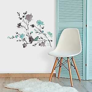 RoomMates RMK2687SCS Blossom Watercolor Bird Branch Peel and Stick Wall Decals, Multi Color