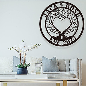 Personalized Tree of Life Metal Wall Art Metal Family Tree Decoration Tree Metal Wall Silhouette Custom Surname Letter Metal Wall Sign Indoor and Outdoor Metal Wall Hangings Wedding Gifts (Design 1)