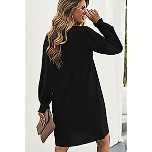 MARZXIN Casual 2025 Mini Dresses for Women Split V Neck Ruffled Sleeves Shirt Dress Long Sleeve Fall Formal Dresses Black L