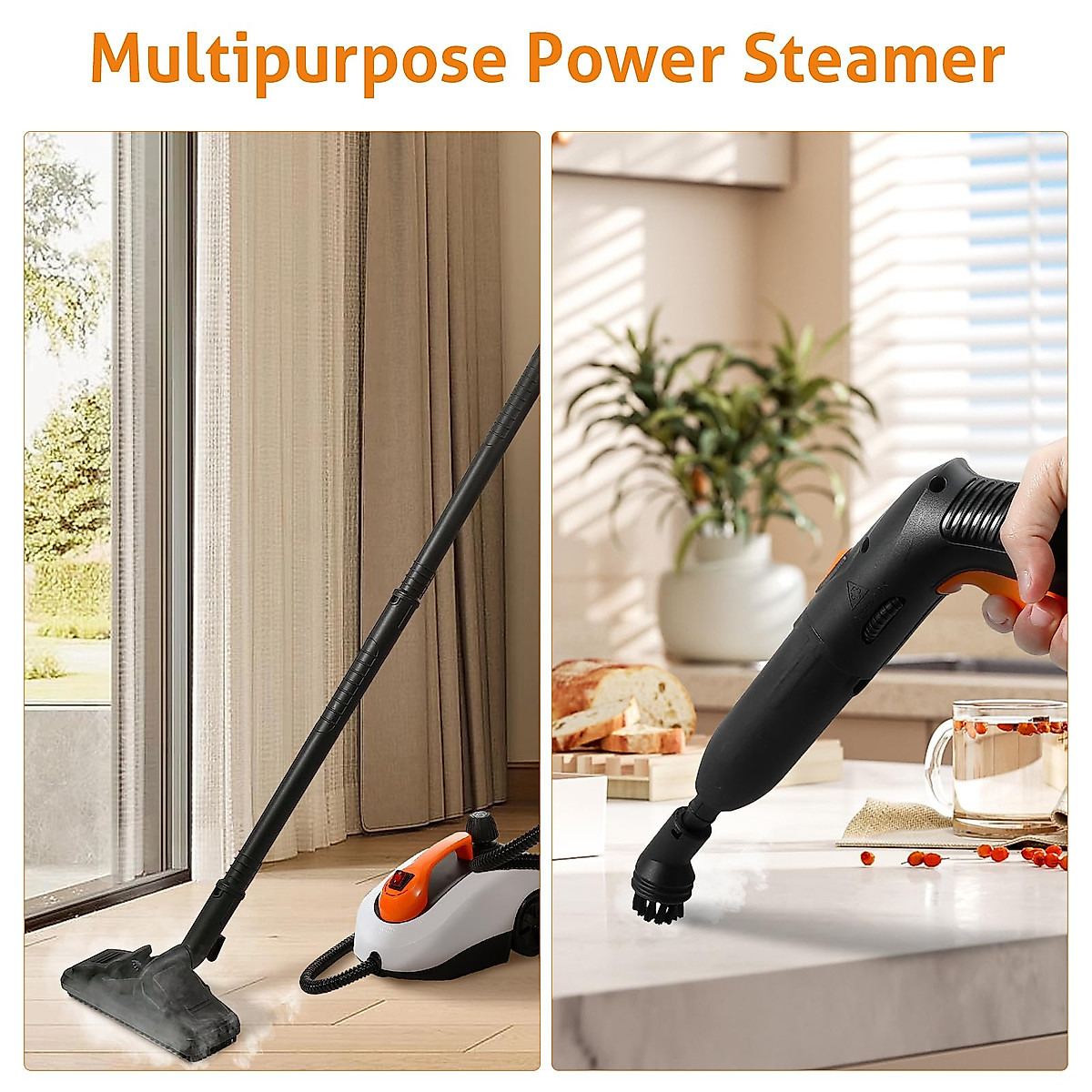 WICHEMI 1800W Steam Cleaner for Cleaning, Handheld Steamer High Pressure Steam Machine + 1800W High Temperature Floor Steam Mop Multipurpose Steam Cleaning Machine for Home Use Car Detailing