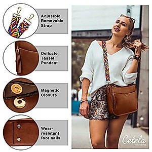 CELELA Crossbody Bags for Women Vegan Leather Shoulder Bucket Cross-body Purse with Guitar Strap Replacement Tassel(Bown)