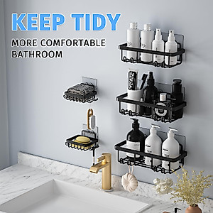 WESTRUE Shower Caddy 5 Pack Shower Shelves No Drilling Shower Rack with Soap Dish Adhesive Shower Organizer Shower Storage for Inside Shower-Black