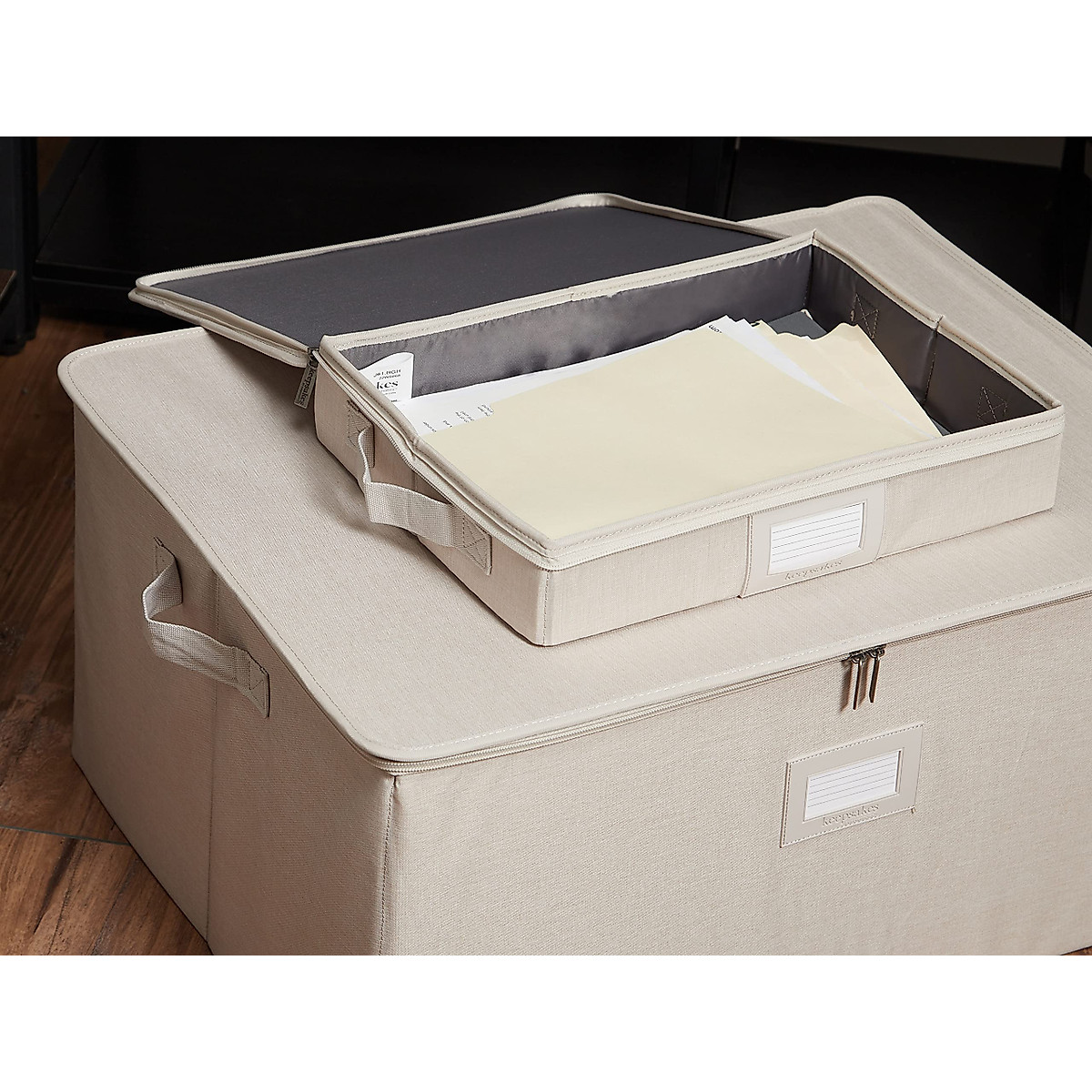 Covermates Keepsakes - Zip-Top Storage Box - Heavy Duty Polyester- Reinforced Handles - Stackable Design - Indoor Storage-Beige Heather