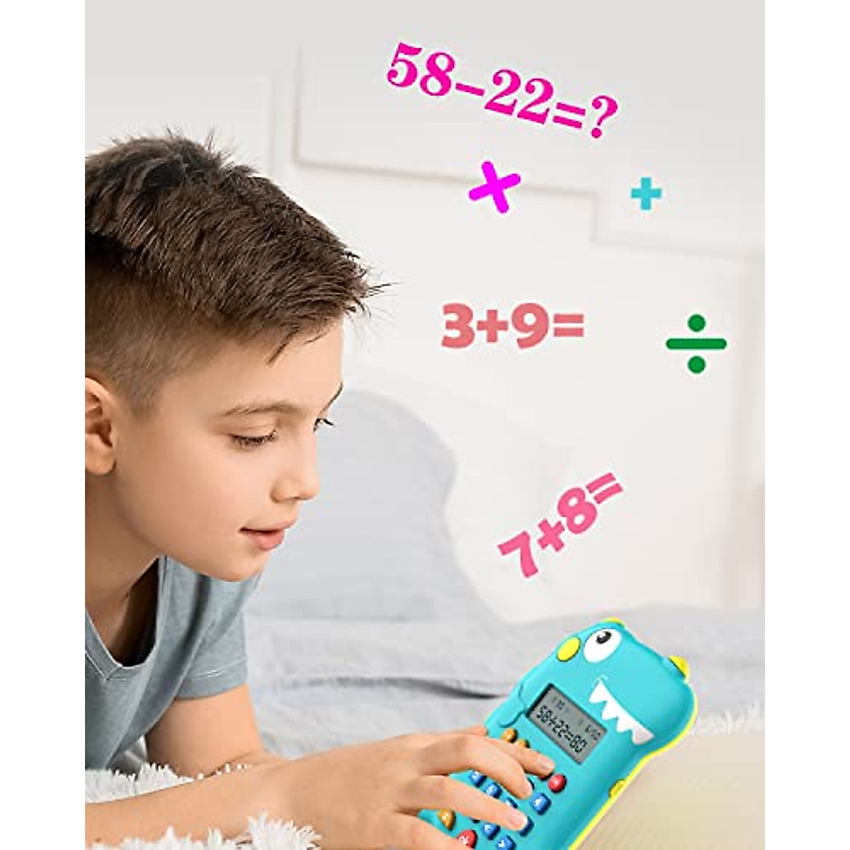 HONGID Electronic Math Games for Kids 4-6-8,Dinosaur Calculator for Kids with Music,Addition,Subtraction,Multiplication & Division,Learning Educational Toys Gifts for Boys Girls Age 4 5 6 7 8+