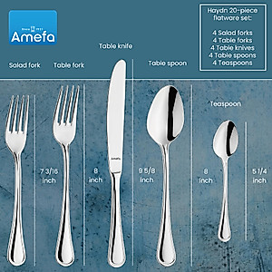 Amefa Haydn 20-piece 18/10 Stainless Steel Flatware Set, High Gloss Mirror Finish, Silverware Set Service for 4, Dishwasher Safe, Rust resistant Cutlery.