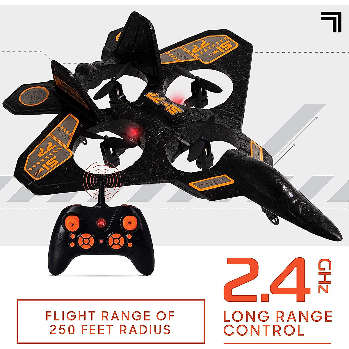 SHARPER IMAGE Thunderbolt Remote Control Stunt Drone, Standard Edition, 2.4 GHz Wireless Fighter Jet RC, Quadcopter with Assisted Landing, Small Plane for Kids and Beginners, Rechargeable