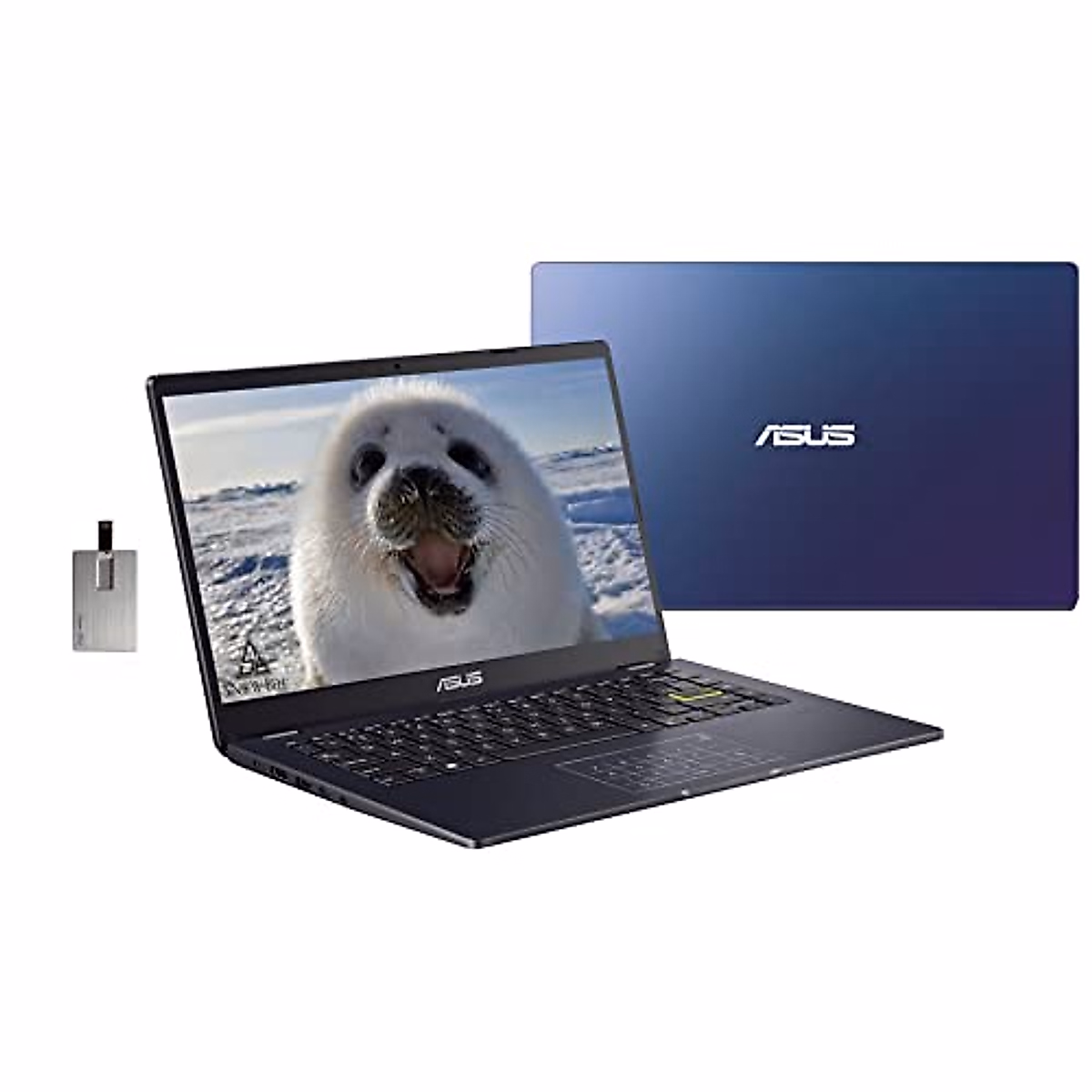 Asus 2022 14'' HD Laptop, Intel Celeron N4020 Processor, 4GB RAM, 64GB eMMC Flash Memory, Graphics 500, Webcam, Stereo Speakers, Peacock Blue, Windows 11S, 32GB USB Card 4GB | 64GB EMMc