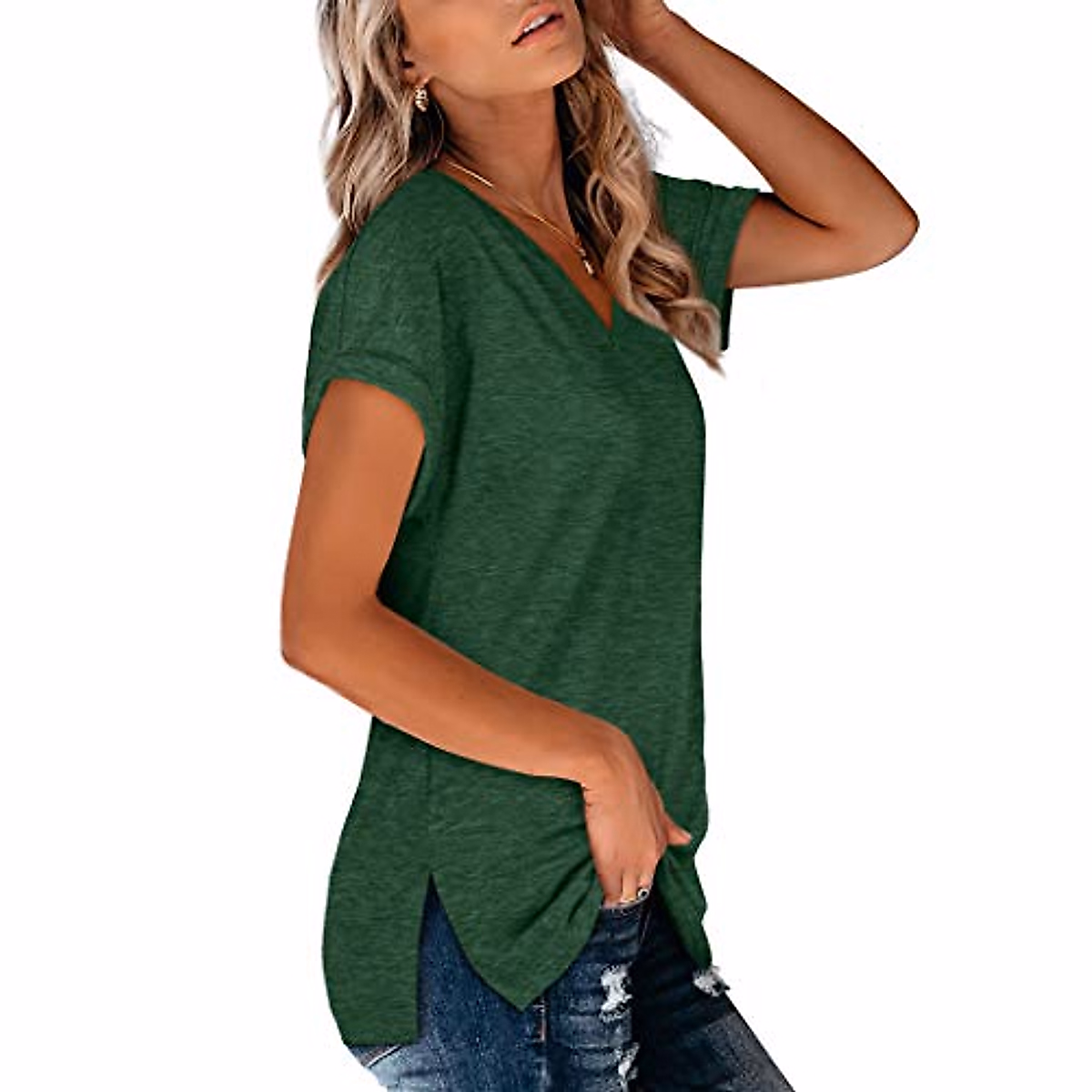 St Patricks Day Shirt Women Summer V Neck Loose Fitting Tunic Tops for Leggings Green L