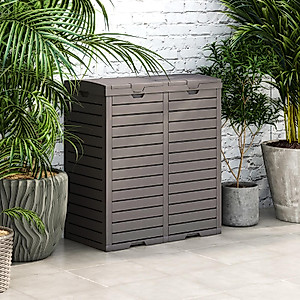 Toolsempire 62 Gallon Outdoor Trash Can, Dual Garbage Can with Lid & Drip Tray, Outside Trash Bin Garbage Bin for Patio, Backyard, Deck & Roadside (Coffee)