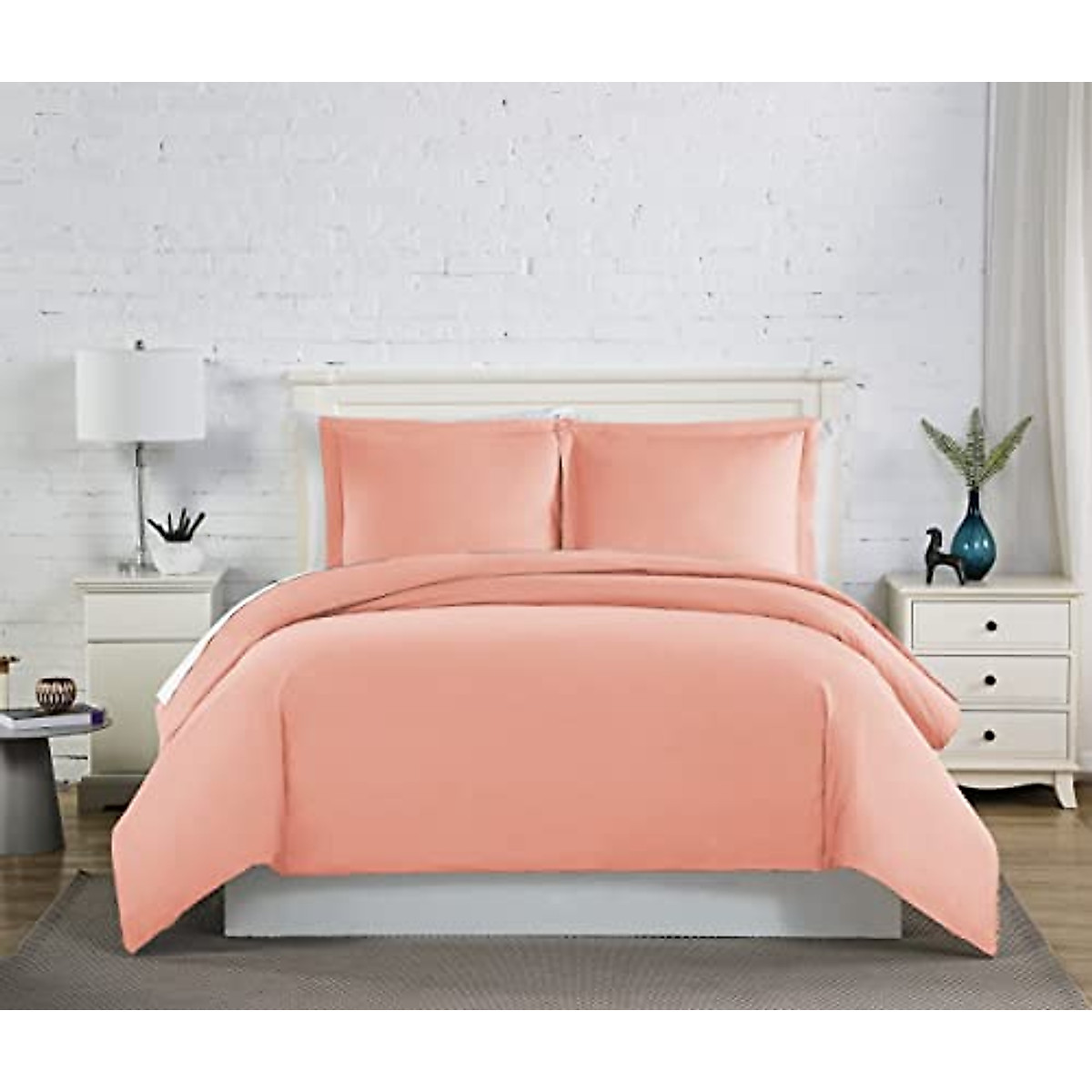 Premium Quality, Soft, Wrinkle, Fade, & Stain Resistant, Easy Care, Oversized Duvet Cover Set, King / California King, Light Peach