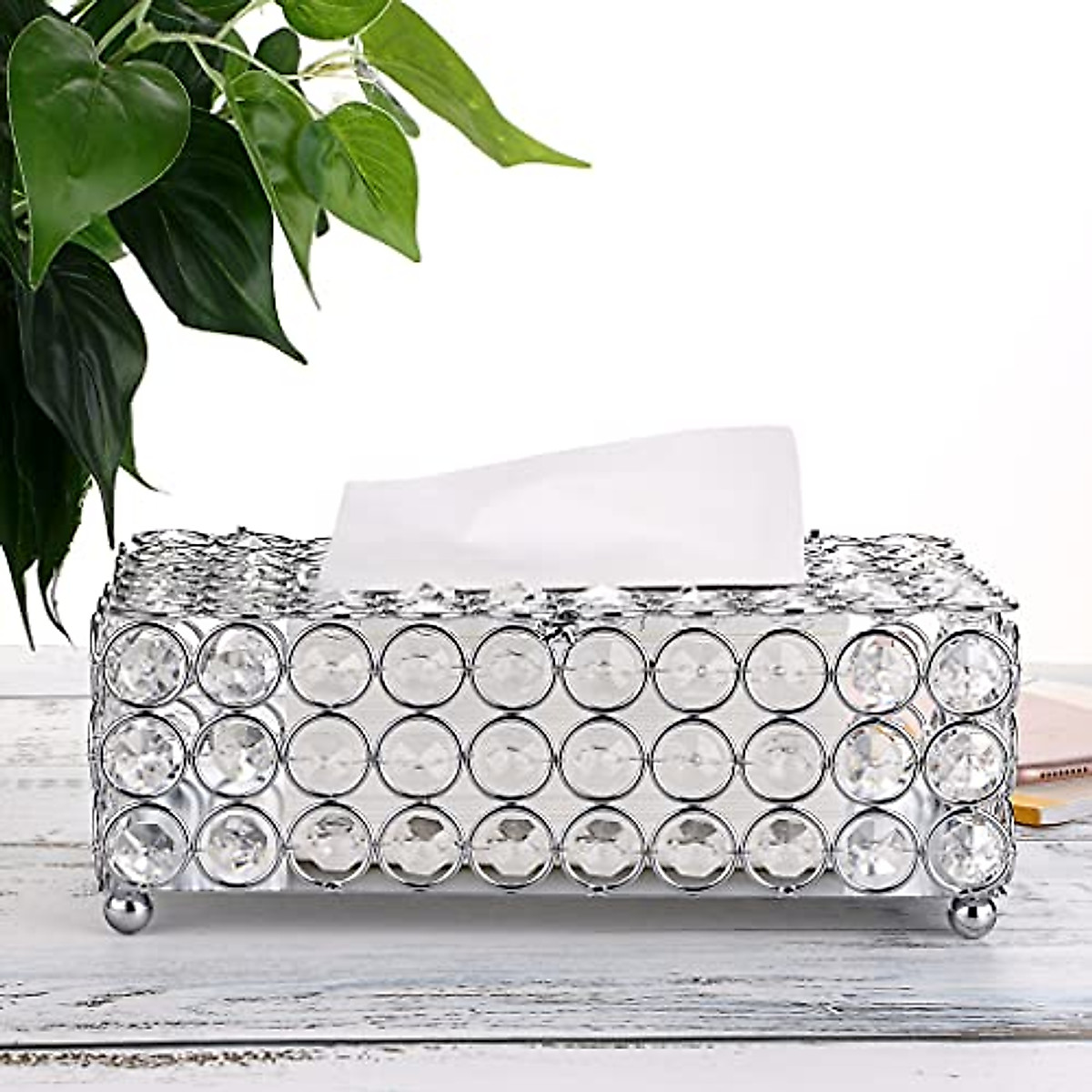 Sumnacon Rectangular Crystal Tissue Box Cover, Decorative Toliet Paper Box, Crystal Napkin Holder, Facial Tissue Holder for Bathroom/Dresser/Night Stand/Desk/Table, Silver