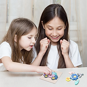 NiToy Wooden Jigsaw Puzzles for Kids, 5 Pack Vehicle Shapes Montessori Building Block Puzzle Toys for 3+ Years Old Boys and Girls Preschool STEM Early Learning Educational Games Gift for 36 Months+