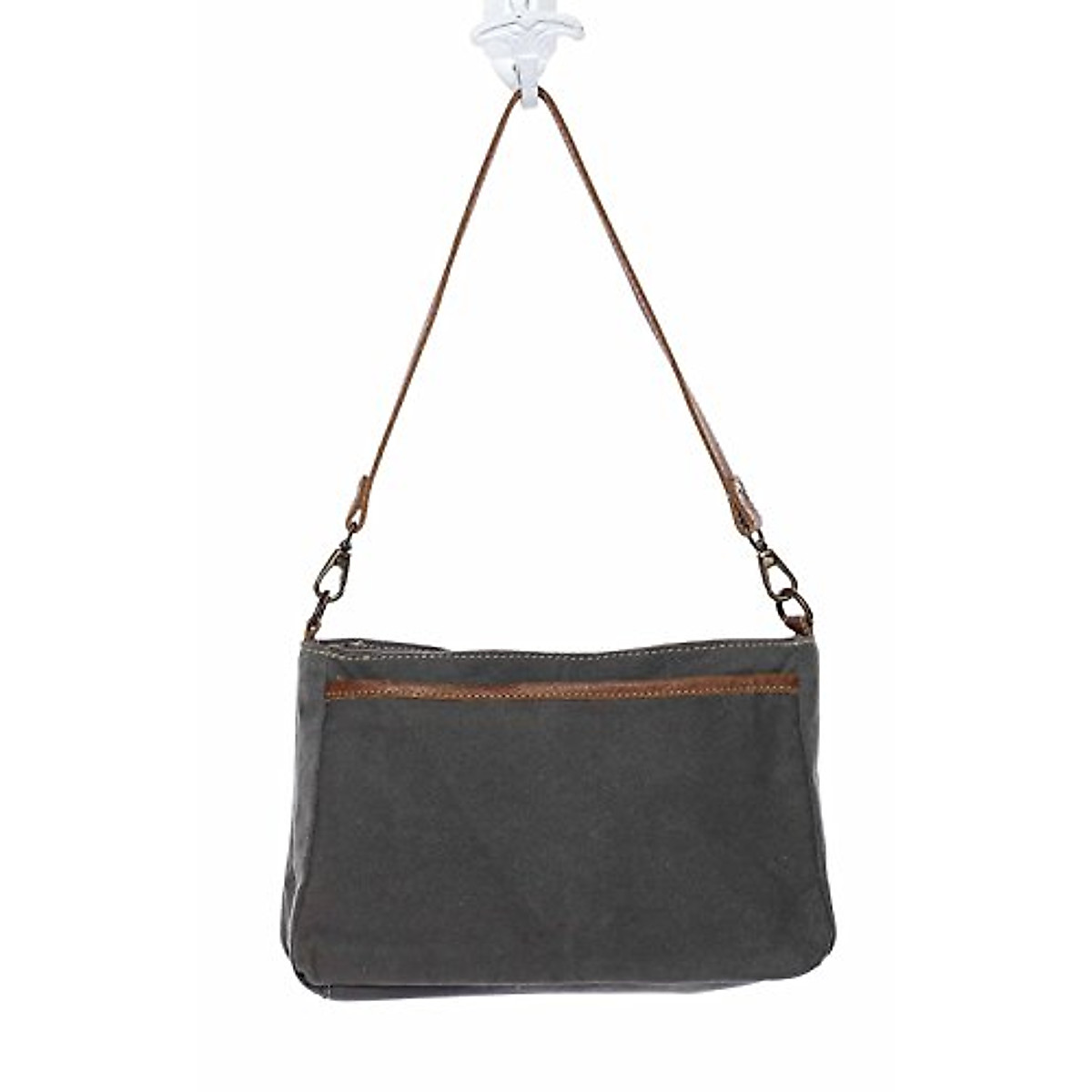 Myra Bag Dual Strap Cowhide & Upcycled Canvas Bag S-1149, Brown, One Size