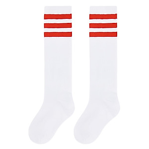 American Trends Knee High Socks Thigh High Socks Baseball Stockings Striped Casual Socks for Women 1 Pack White Red One Size