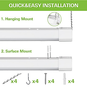 hykolity 4FT 120W LED Shop Light Linkable, 13000lm(400w Equivalent), 5000K Utility Shop Lights for Garages, Workshops, Basements, Hanging or FlushMount, with Power Cord and Pull Chain, ETL, 2 Pack