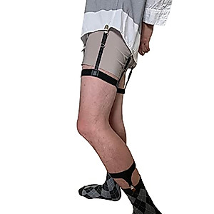Bexicsea Mens Shirt Stays With Sock Garters,Adjustable Elastic Shirt Suspenders Holder,Shirt Tucker Clips(black)