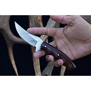 Knives Ranch Handmade Damascus Steel Full Tang 7-1/2" Skinning Knife - Rosewood Handle - Heavy-Duty Dual Carrying Leather Sheath (2016-IRW)