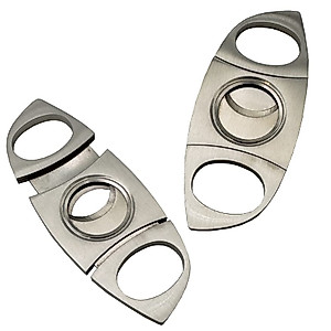 Guillotine Cigar Cutter - Double Blade Cigar Clipper - Stainless Steel Dual Bladed Cutter with Metal Finish - Ultra-Sharp Straight Cut - Portable Large Gauge Black Plastic Cutters (3 Pack)