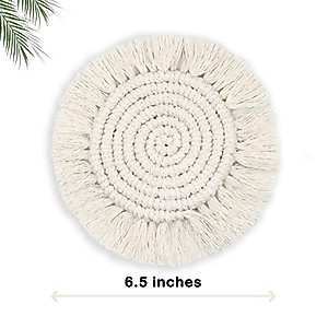 Coasters for Drinks Absorbent, Boho Coasters for Wooden Table, Farmhouse Drink Coaster Set for Kinds of Mugs and Cups, Cute Macrame Coasters for Housewarming Gift, 2PCS Round, Beige